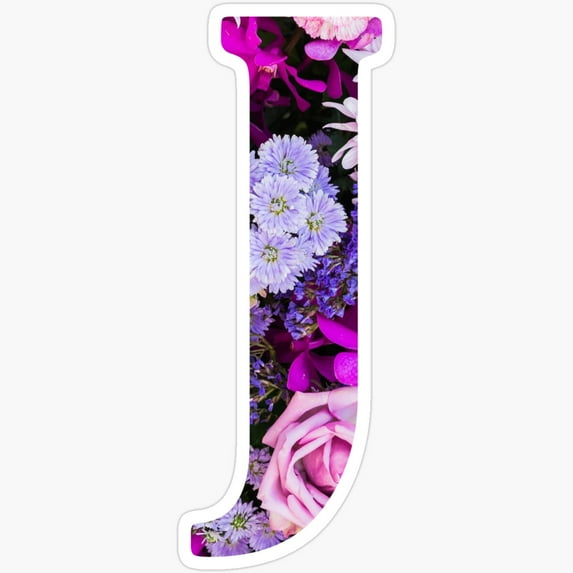 DOPASTICKER J Botanical Monogram. Detailed Purple Flowers Drawing ...
