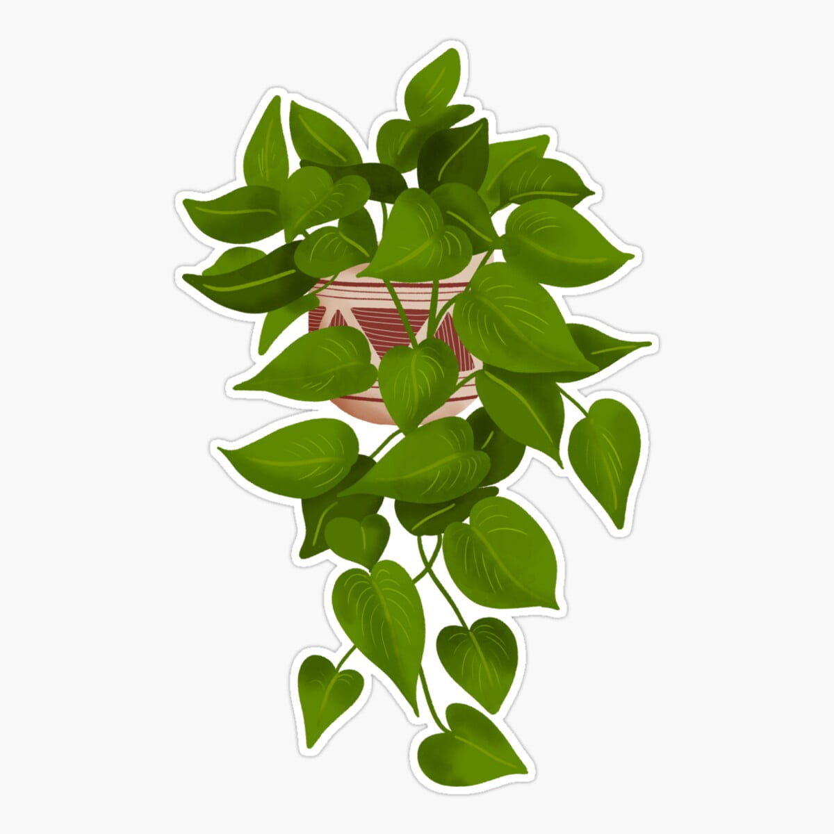 DOPASTICKER Jade Pothos Plant Illustration Sticker, Phone Sticker Car ...