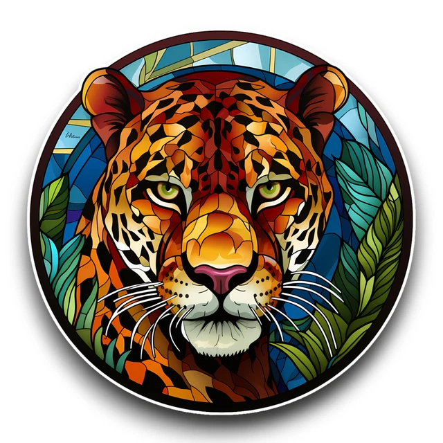 DOPASTICKER Jaguar Big Cat Animal Stained Glass Style Window Opaque ...