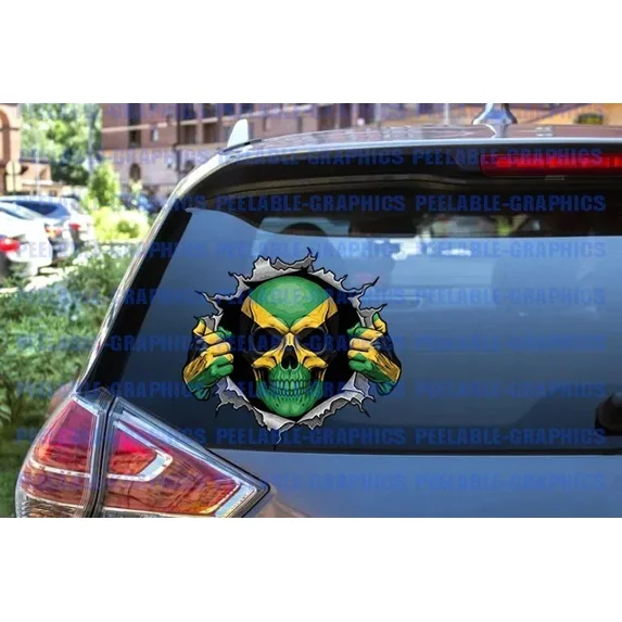 DOPASTICKER Jamaica Flag Skull Peeking Effect Sticker Jamaican Sticker ...