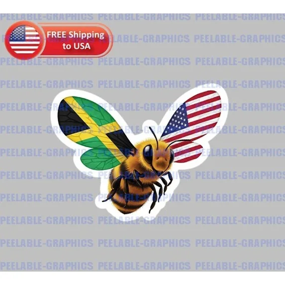 DOPASTICKER Jamaican American Flag Bumble Bee Sticker Jamaica Usa ...