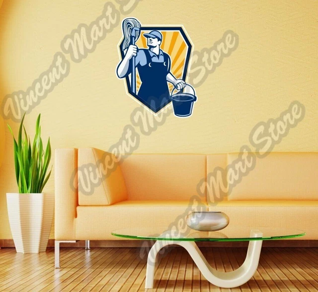 DOPASTICKER Janitor Cleaner Worker Mop Water Bucket Wall Sticker Room ...