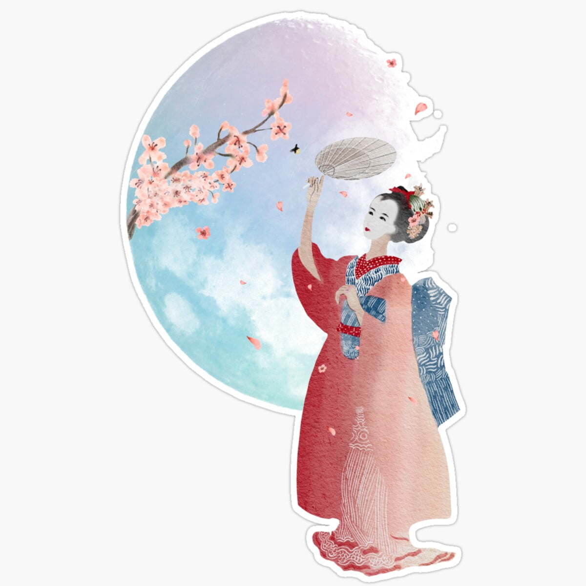 DOPASTICKER Japanese Artwork, Geishas, Sakura Falling, Moon Sticker ...