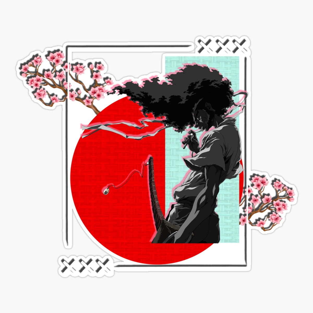 DOPASTICKER Japanese Culture Art, Sakura Blossom, Afro Samurai Sticker ...