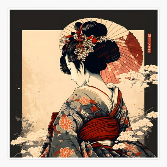 DOPASTICKER Japanese Geisha Art Sticker, Phone Sticker Water Bottle ...