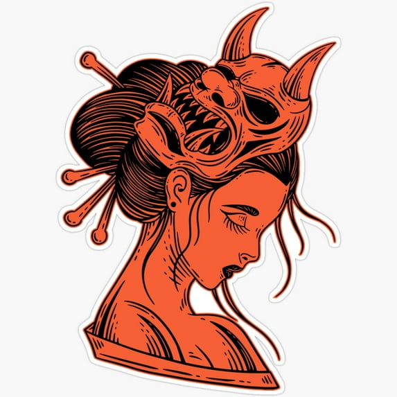 DOPASTICKER Japanese Geisha Mask, Beautiful Geisha With Mask ...