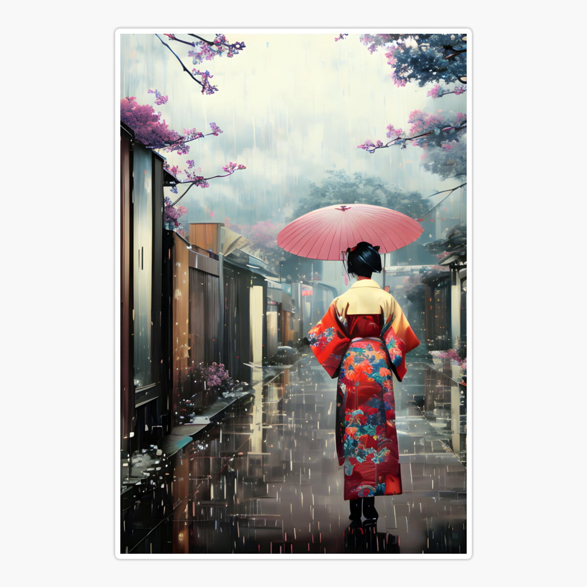 DOPASTICKER Japanese Girl -Traditional Umbrella Simple Sticker, Phone ...