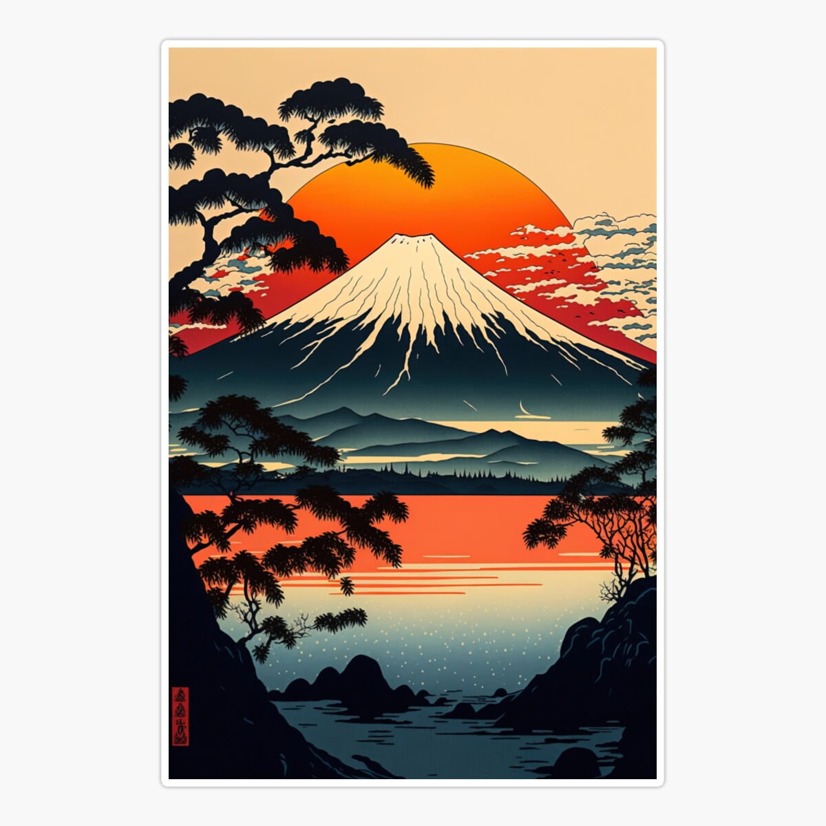 DOPASTICKER Japanese Mountains Ukiyo E Illustration Vintage Lookalike ...