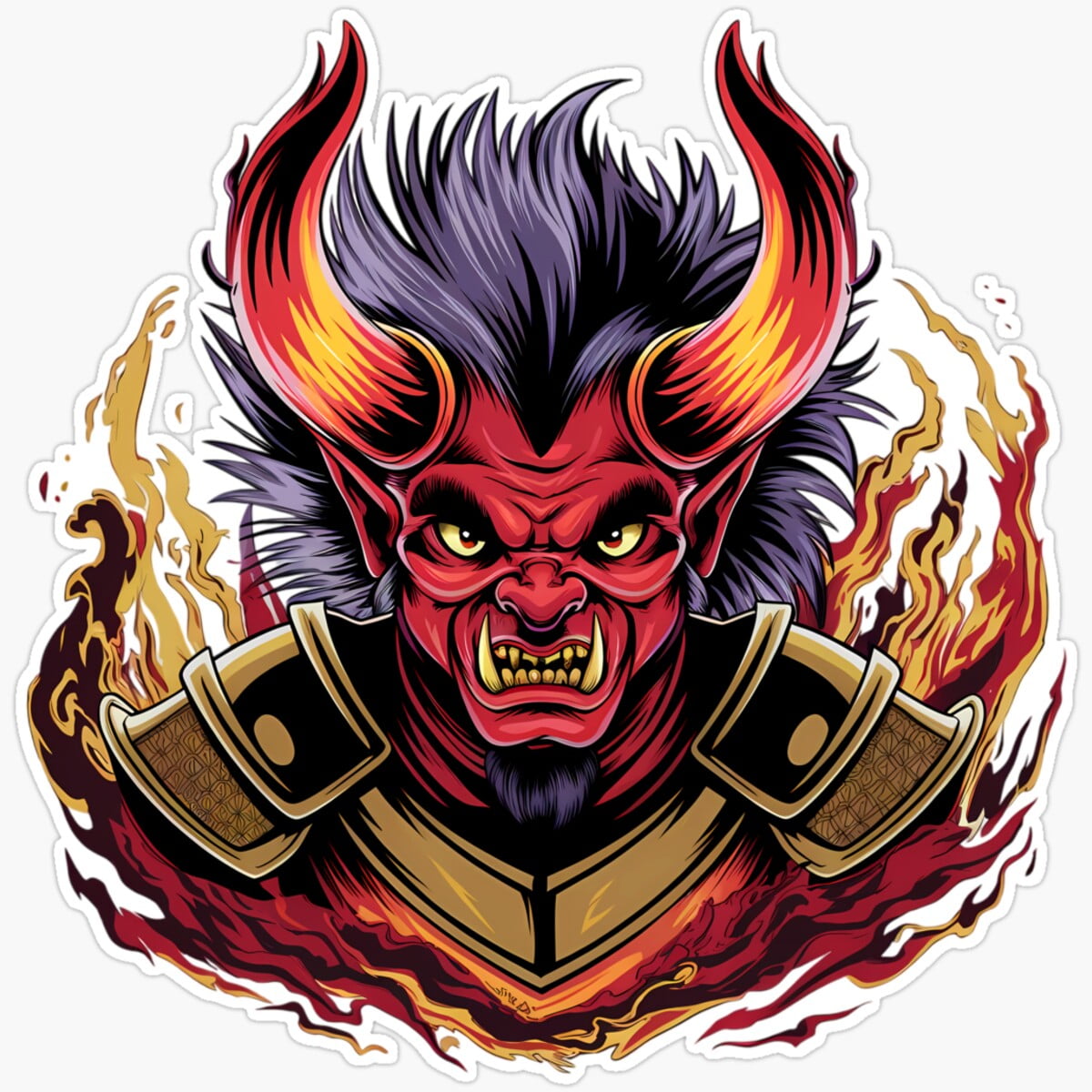 DOPASTICKER Japanese Oni Demon With Fiery Aura Sticker Decorative ...