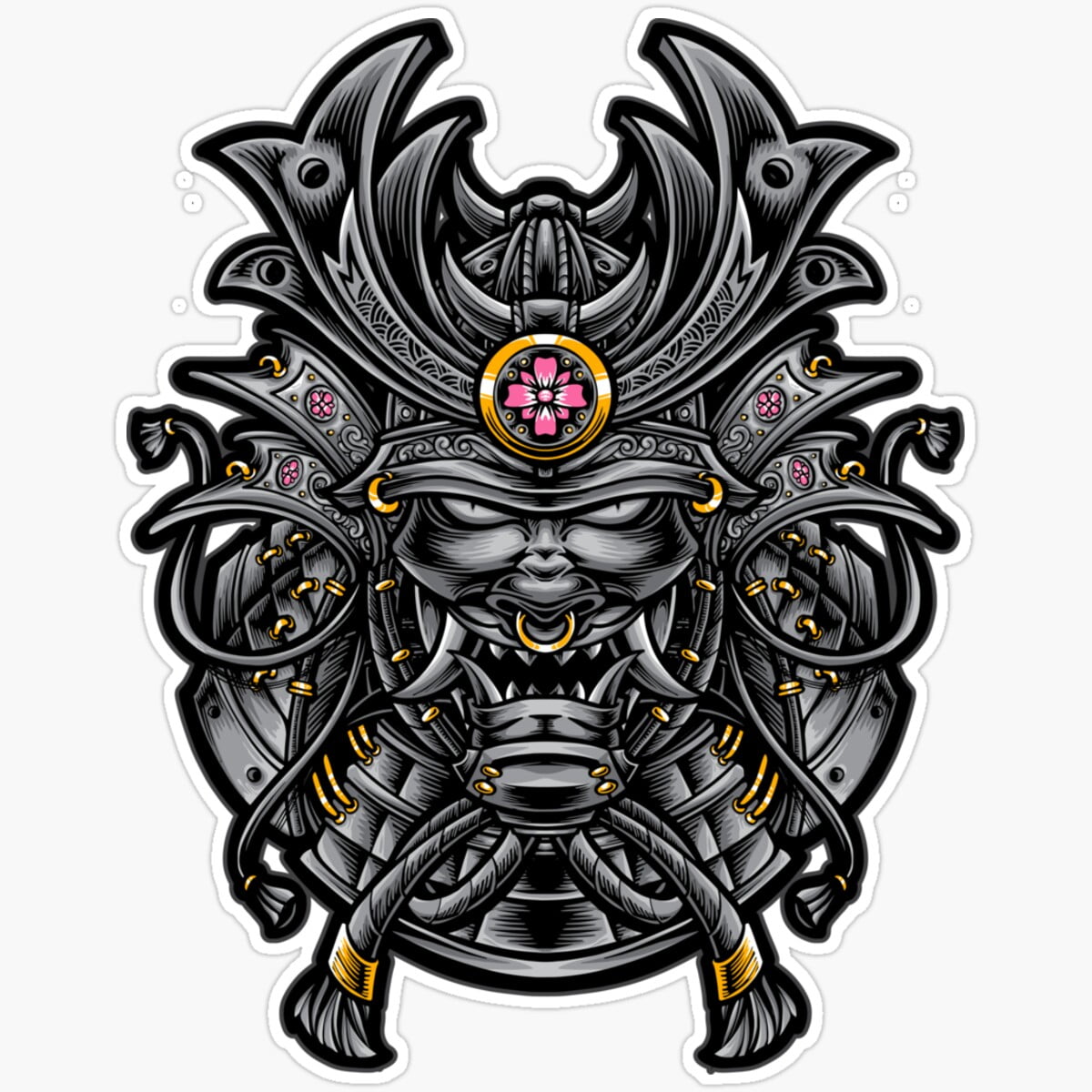 DOPASTICKER Japanese Oni Mask With Details, Oni Mask, Japanese Culture ...