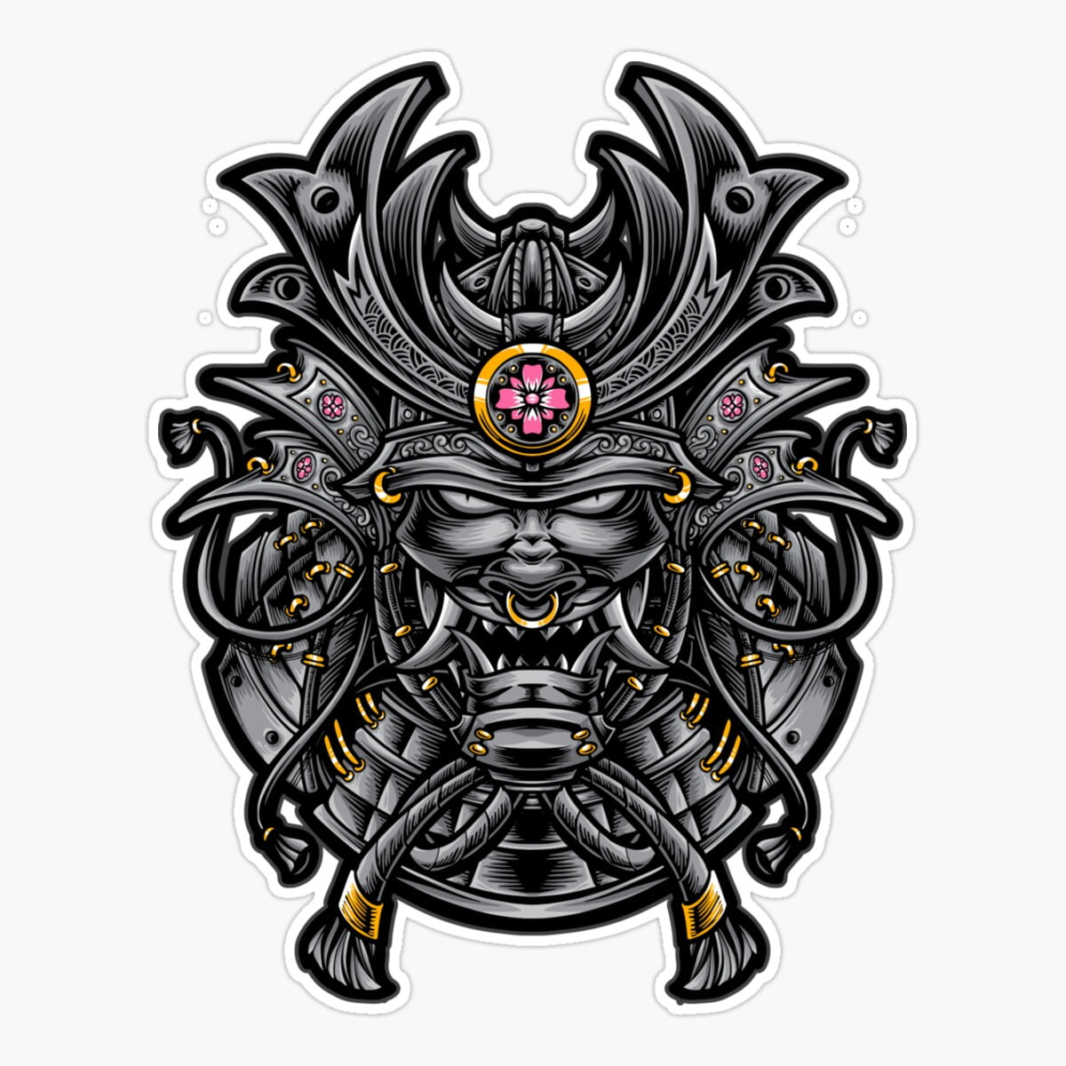 DOPASTICKER Japanese Oni Mask With Details, Oni Mask, Japanese Culture ...