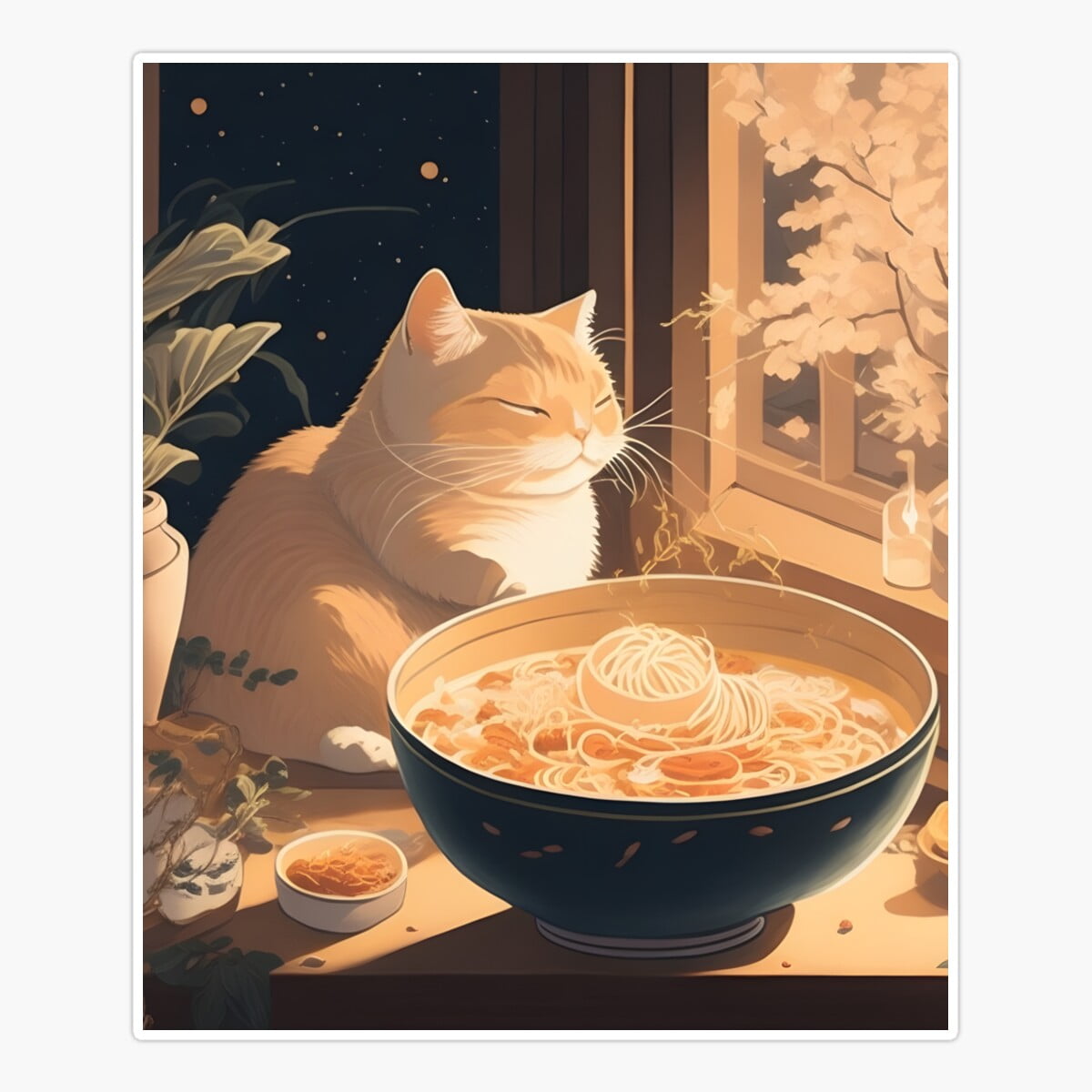 DOPASTICKER Japanese Ramen Cat Cute Art Sticker, Phone Sticker Car ...