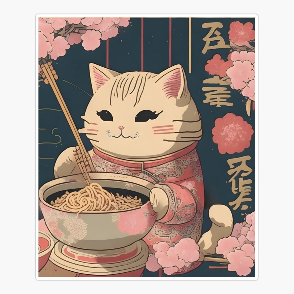 DOPASTICKER Japanese Ramen Cat Fantasy Art Sticker, Phone Sticker Car ...