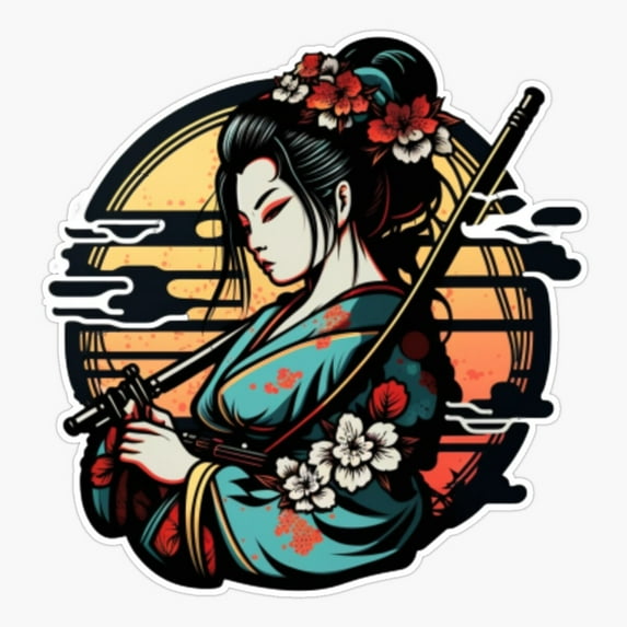 DOPASTICKER Japanese Samurai Geisha Girl Sticker, Phone Sticker Car ...