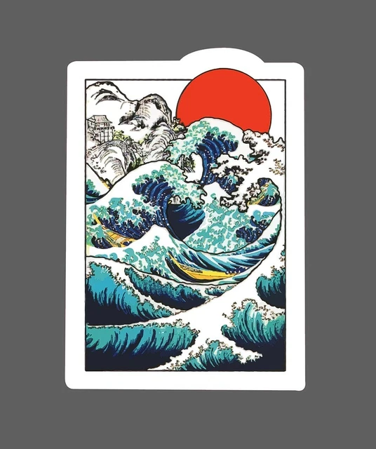 DOPASTICKER Japanese Sea Sticker Red Sun Ocean Beach Tropical Gift ...