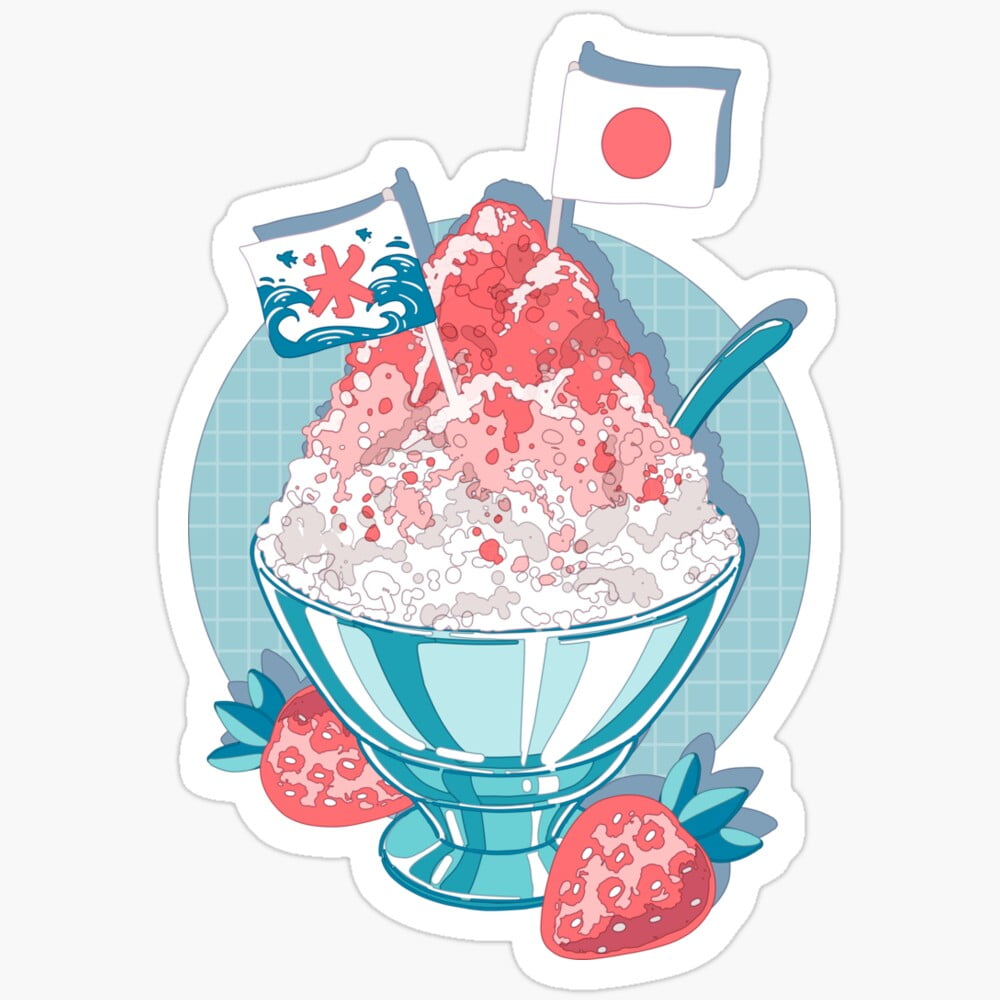 DOPASTICKER The Japanese Shaved Ice With Some Strawberry Jam Glossy ...