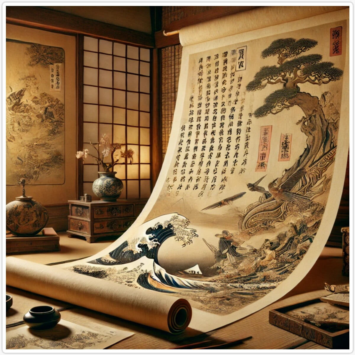 DOPASTICKER Japanese Ukiyo-E Scroll Art Timeless Elegance Sticker ...
