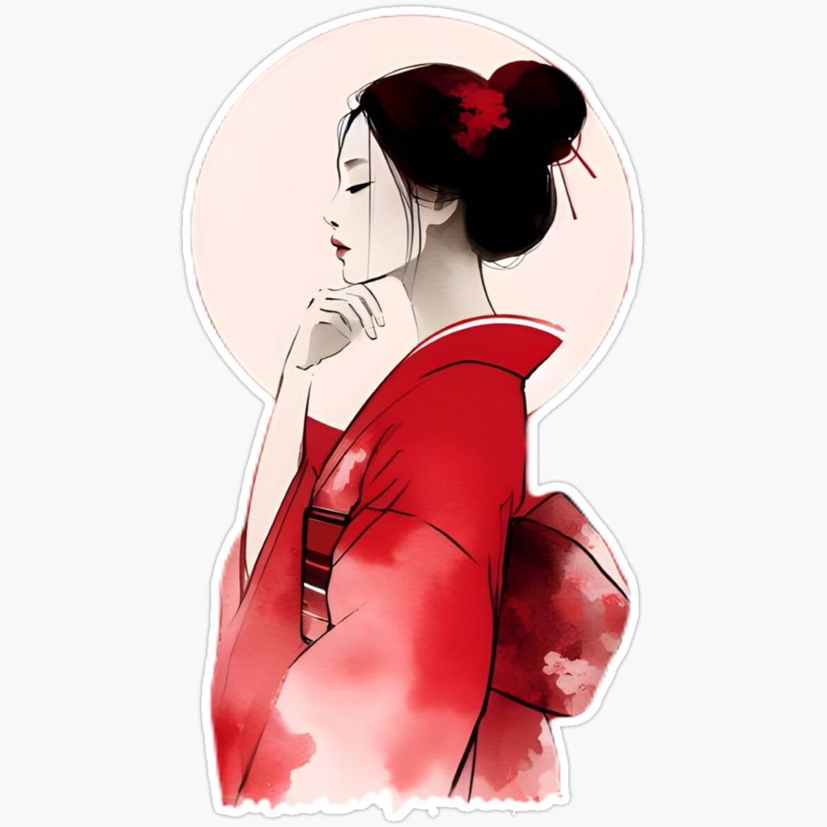 DOPASTICKER Japanese Woman In Red Kimono Sticker Decorative Laptop ...