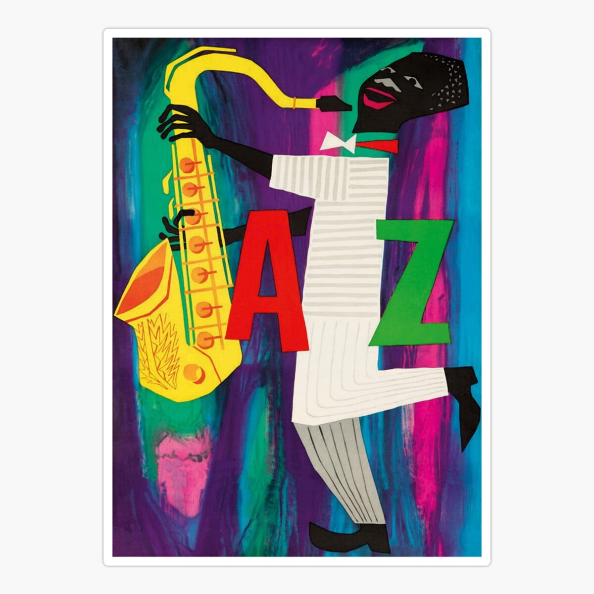 DOPASTICKER Jazz Music, Saxophone Player, Colorful Vintage Poster ...