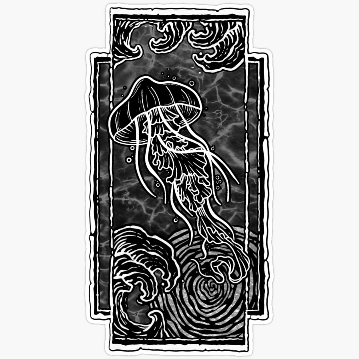 DOPASTICKER Jellyfish - White Outline Sticker Decorative Laptop, Phone ...