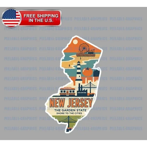 DOPASTICKER Jersey State Sticker Souvenir Travel Sticker Phone Sticker ...