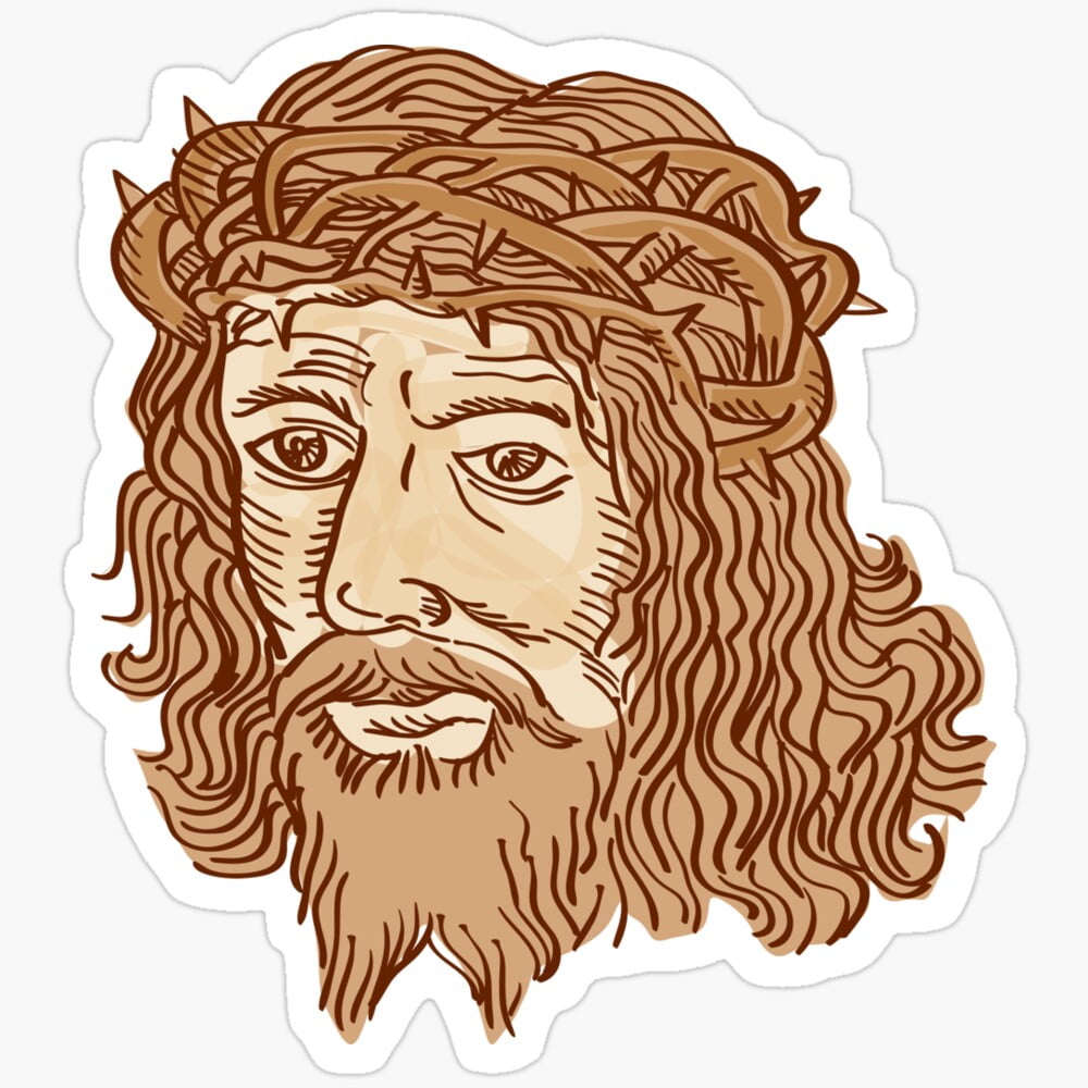DOPASTICKER Jesus Christ Face Crown Thorns Etching Sticker Phone Decal ...