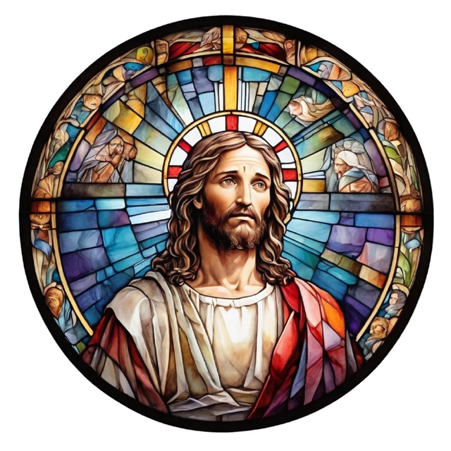 DOPASTICKER Jesus Round Sticker Colorful Stained Glass Style Vivid ...