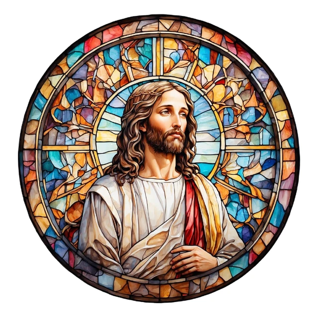DOPASTICKER Jesus Round Sticker Colorful Stained Glass Style Vivid ...