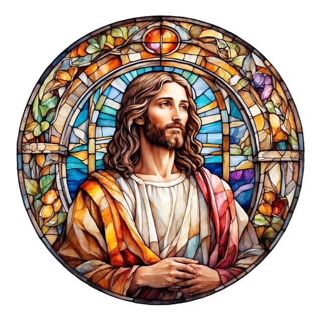 DOPASTICKER Jesus Round Sticker Colorful Stained Glass Style Vivid ...