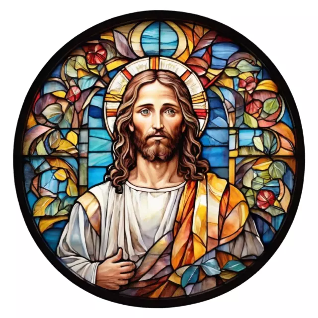 DOPASTICKER Jesus Round Sticker Colorful Stained Glass Style Vivid ...