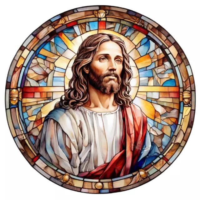 DOPASTICKER Jesus Round Sticker Colorful Stained Glass Style Vivid ...