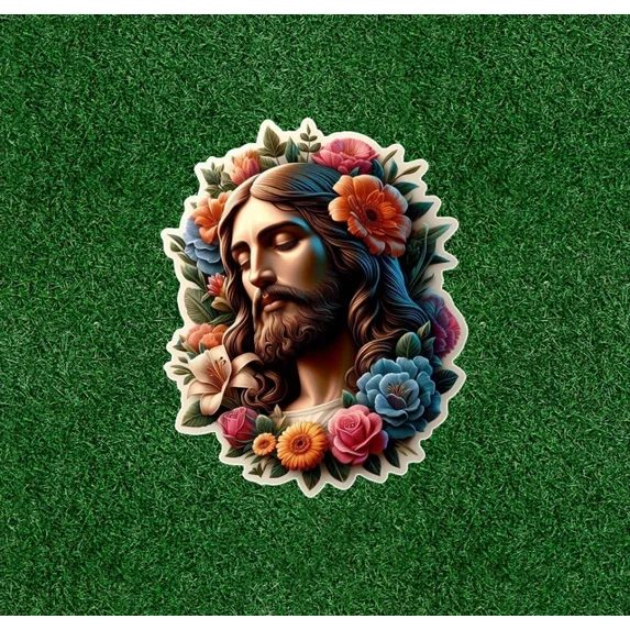 DOPASTICKER Jesus With Flowers Sticker Decal Phone Decal Water Bottle ...