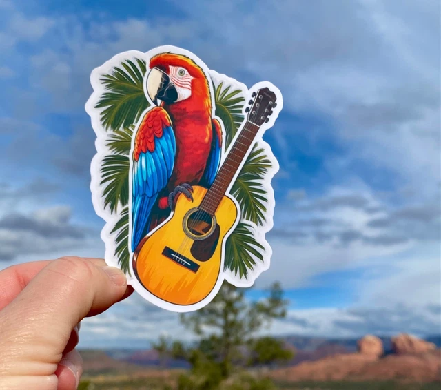 DOPASTICKER Jimmy Buffett Tribute Sticker, Colorful, Parrot, Guitar ...