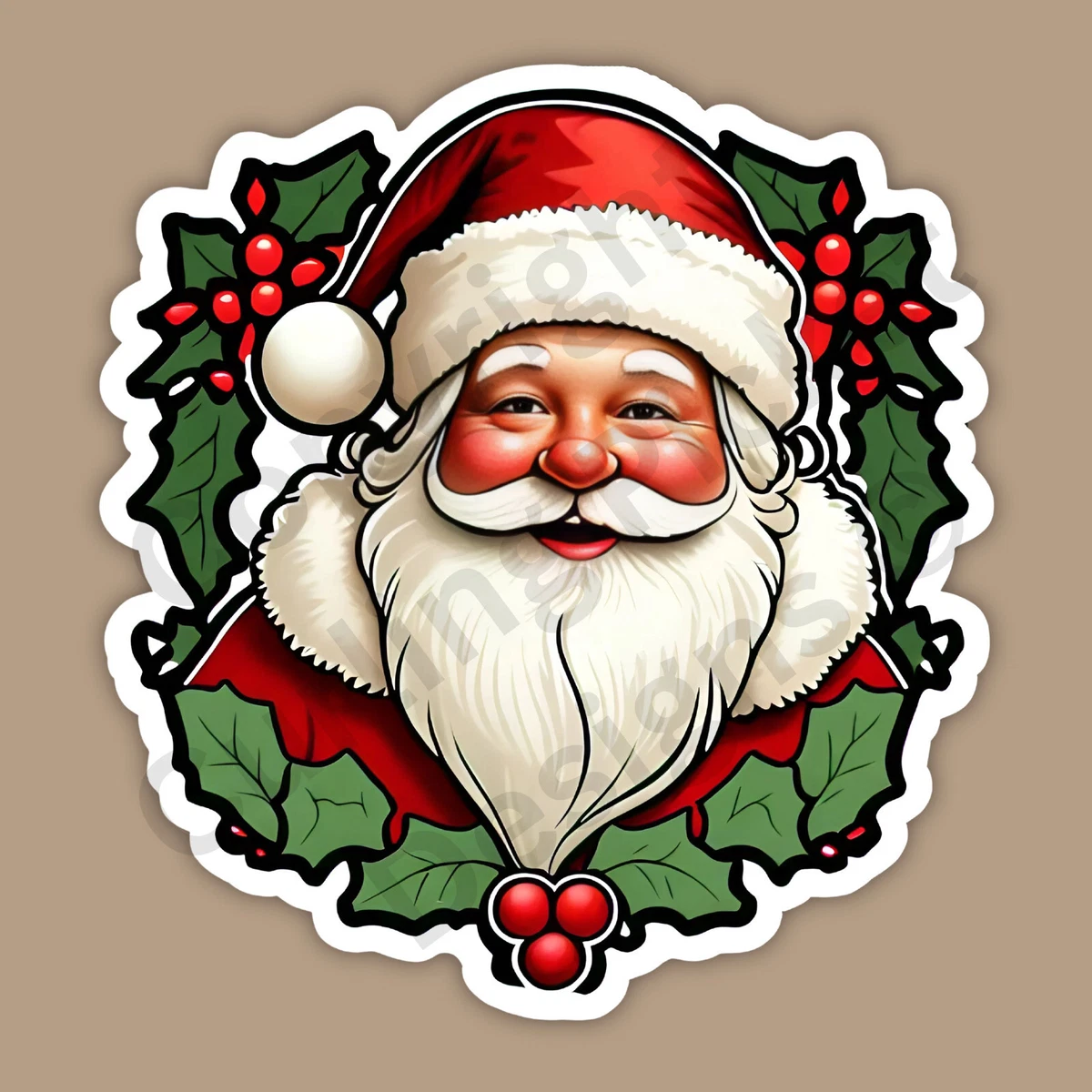 DOPASTICKER Jolly San.Ta With Holly Chris.Tmas Sticker Waterproof ...