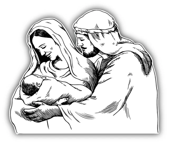 DOPASTICKER Joseph And Mary Holding Baby Jesus Religion Sticker Decal ...