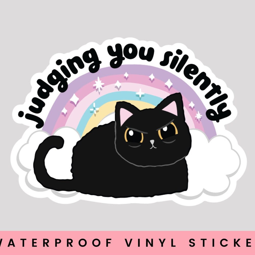 DOPASTICKER Judging You Silently Sticker, Cat Sticker, Water Bottle ...