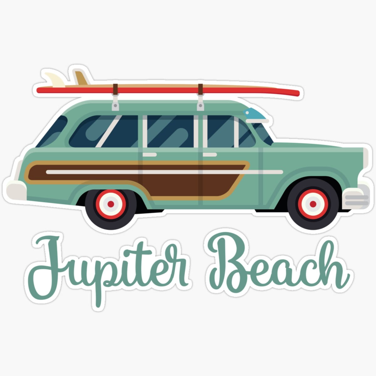 DOPASTICKER Jupiter Beach Florida Retro Surf Wagon Sticker Decorative ...