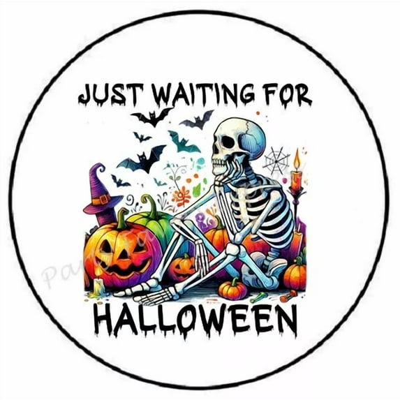 DOPASTICKER Just Waiting For Hallo.Ween Skeleton Stickers Favors Gift ...