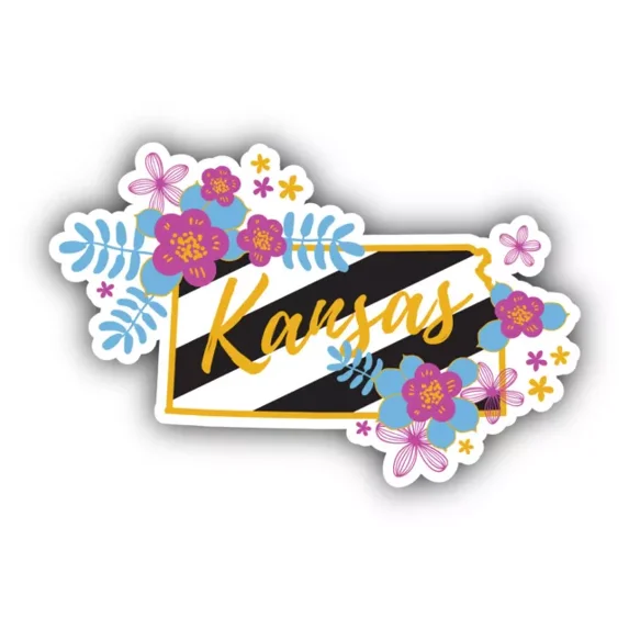 DOPASTICKER Kansas Usa State Map Floral Sticker Car Phone Decal Water ...