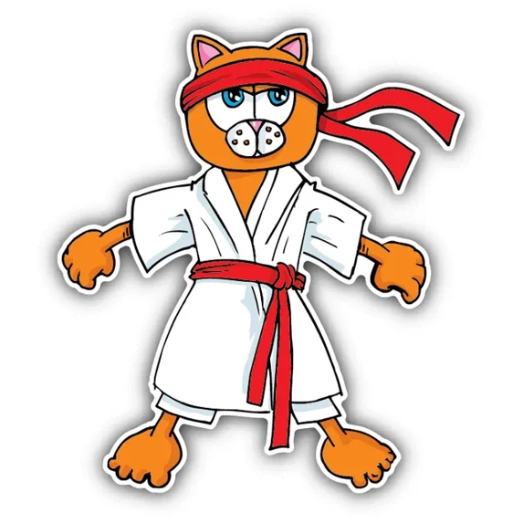 DOPASTICKER Karate Cat Cartoon Fighting Sticker Decal Phone Decal Water ...