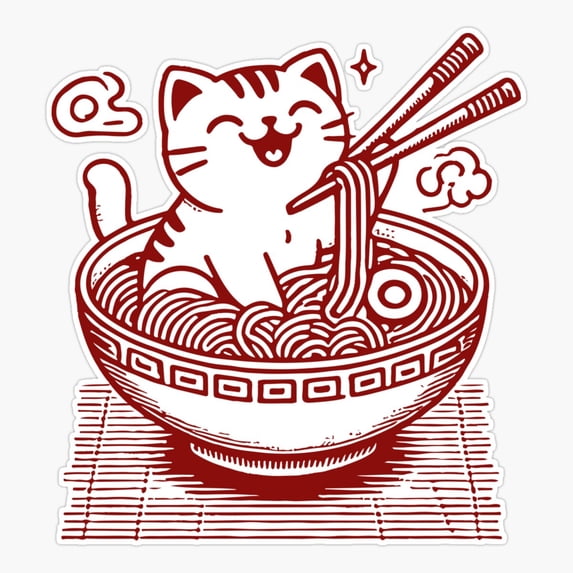 DOPASTICKER Kawaii Cat With Ramen Noodles Streetwear Sticker, Phone ...