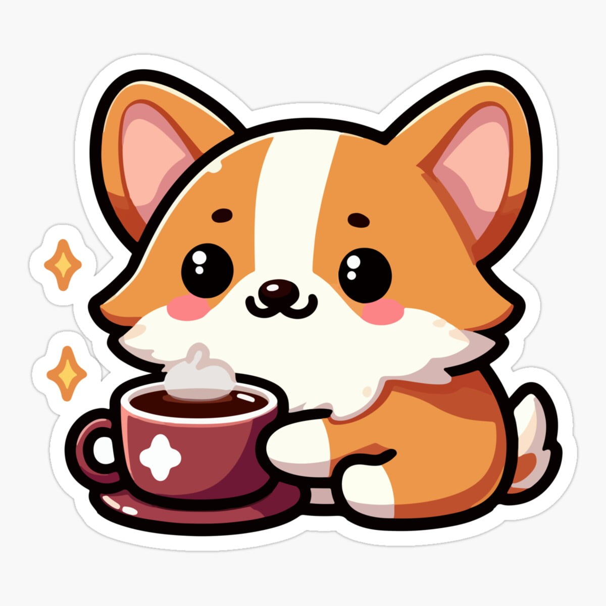 DOPASTICKER Kawaii Cute Corgi Coffee 2, Pet And Animals For Men And ...