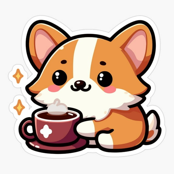 DOPASTICKER Kawaii Cute Corgi Coffee 2, Pet And Animals For Men And ...