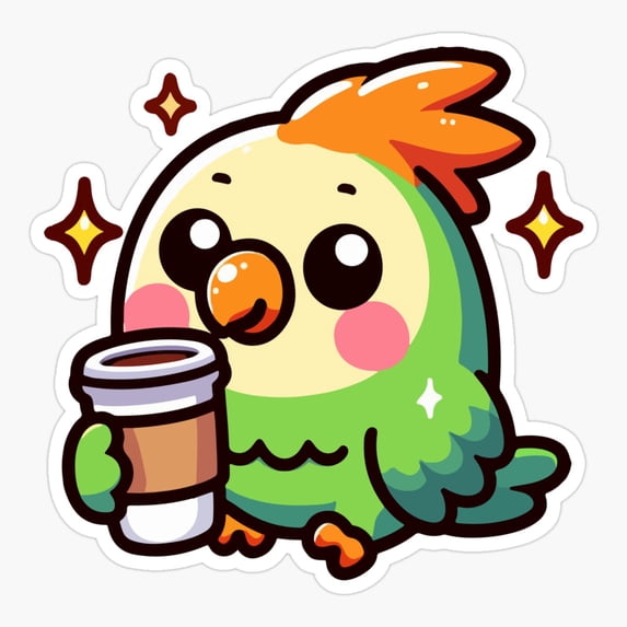 DOPASTICKER Kawaii Cute Parrot Coffee 3, Pets And Animals For Men And ...