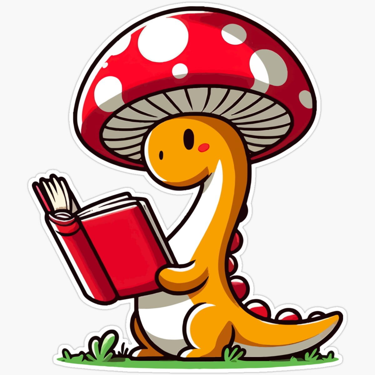 DOPASTICKER Kawaii Simple Mushroom Hat Dinosaur Brontosaurus Reading ...