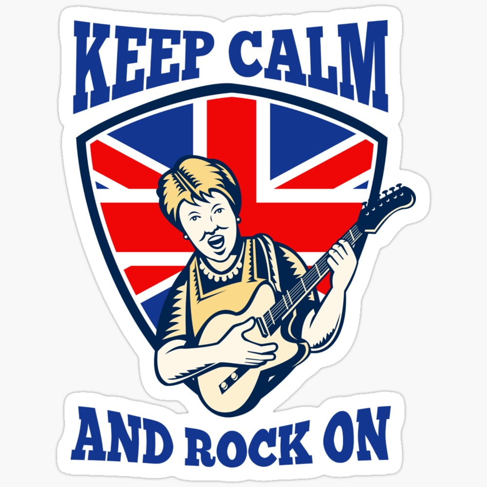 DOPASTICKER Keep Calm Rock On British Flag Queen Granny Guitar Sticker ...