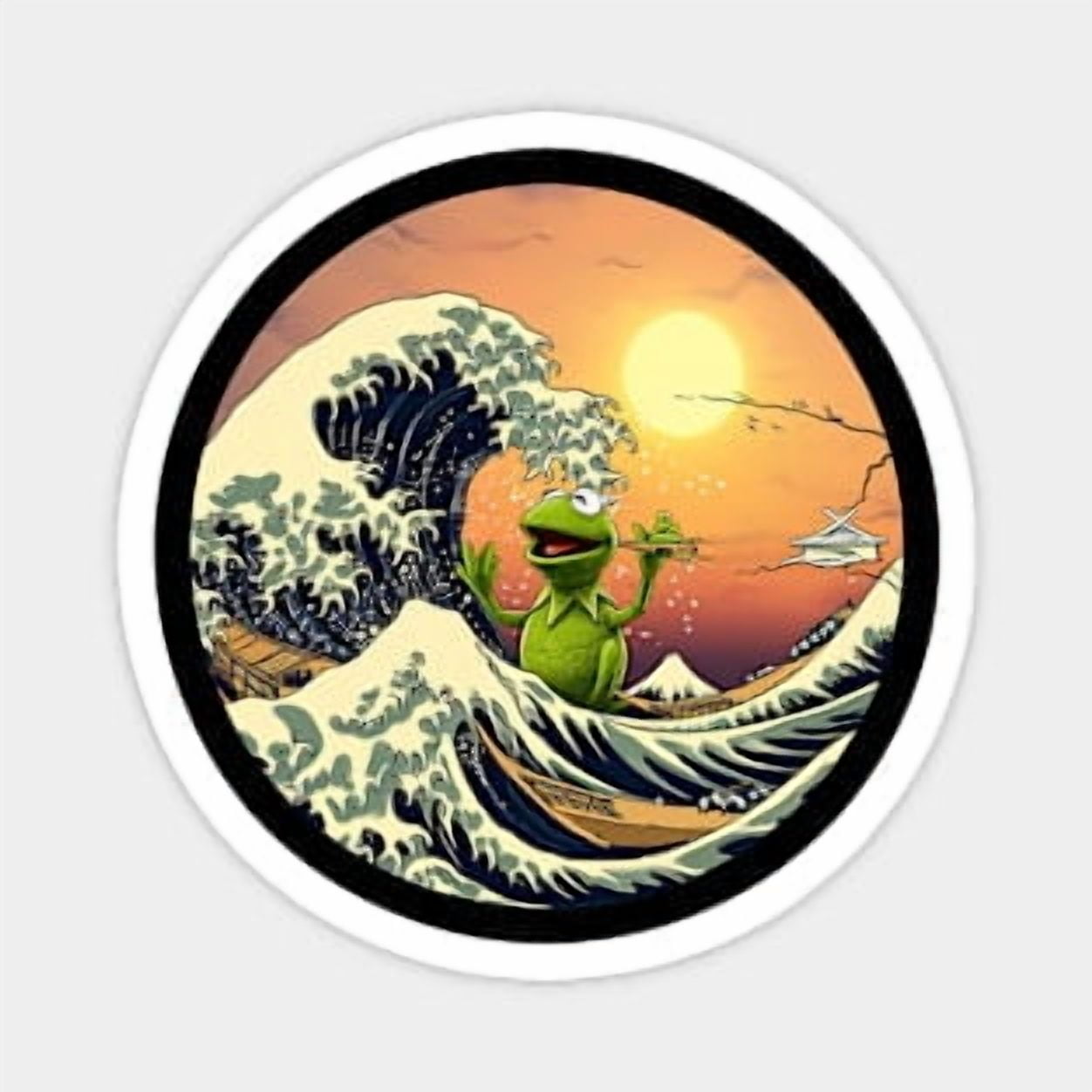 DOPASTICKER Kermit At Great Wave Decorative Laptop, Phone Stickers ...