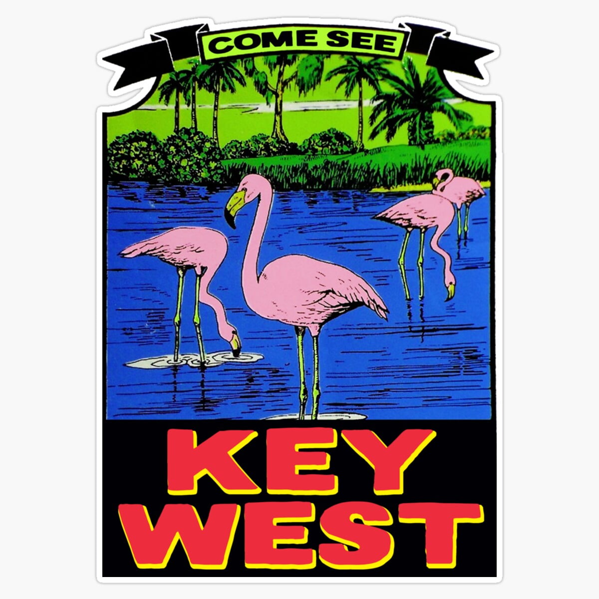 DOPASTICKER Key West Florida Vintage Flamingos Travel Luggage Sticker ...