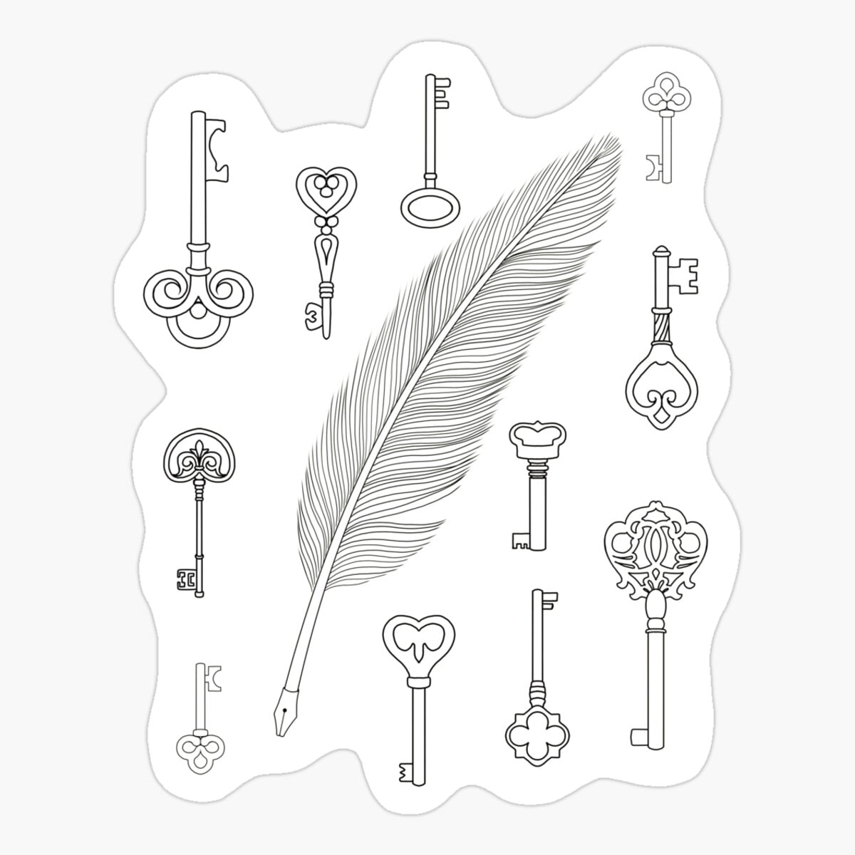 DOPASTICKER Keys And Feather Quills Sticker, Phone Sticker Car Sticker ...