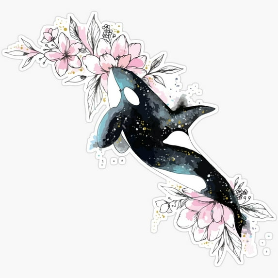 DOPASTICKER Kil.Ler Whale With Flowers, Orca Whale With Floral Sticker ...